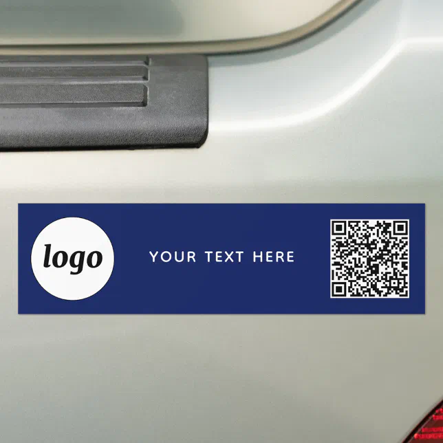 Simple Logo and Text Business QR Code Navy Blue Bumper Sticker | Zazzle