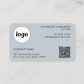 Simple Logo and Text QR Code Powder Blue Business Card | Zazzle