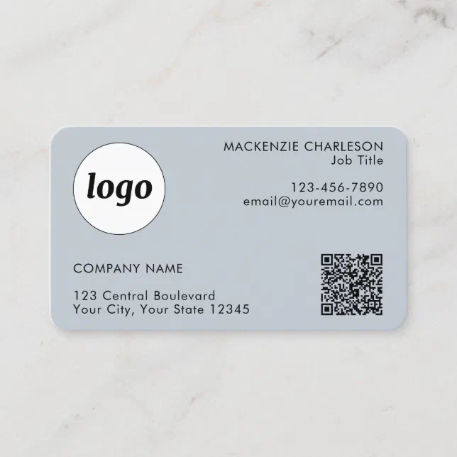 Simple Logo and Text QR Code Powder Blue Business Card | Zazzle