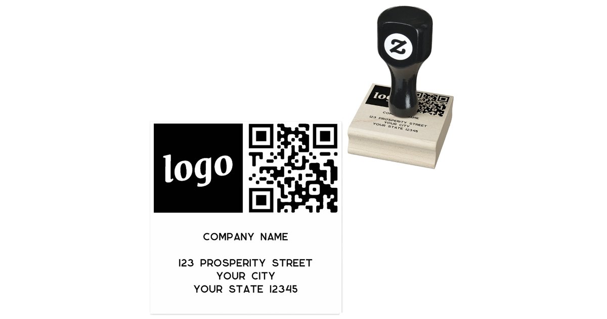 Simple Logo QR Code Company Return Address Rubber Stamp | Zazzle