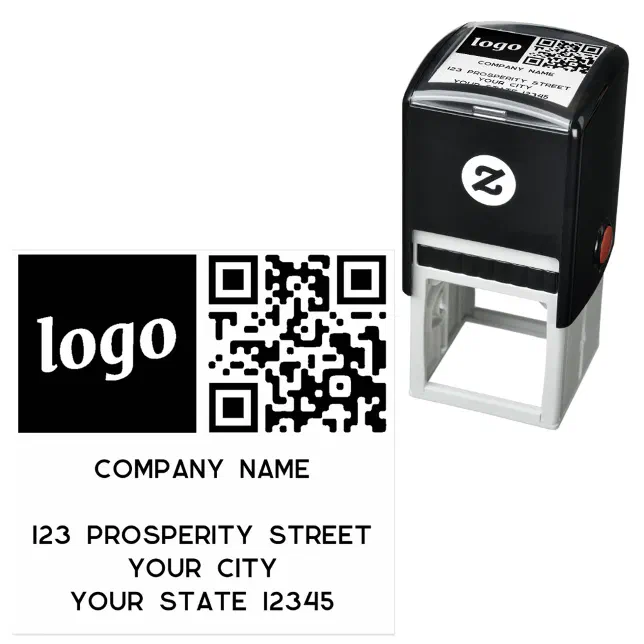 Simple Logo QR Code Company Return Address Self-inking Stamp | Zazzle
