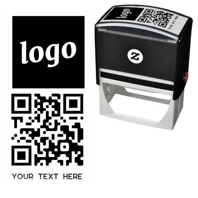 Simple Logo QR Code Text Self-inking Stamp | Zazzle