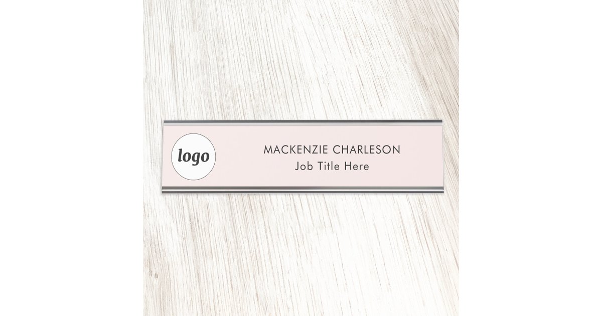 Simple Logo with Custom Text Business Blush PInk Desk Name Plate | Zazzle