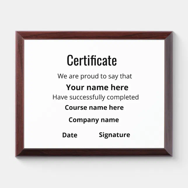 Simple minimal certificate of completion appreciat award plaque | Zazzle