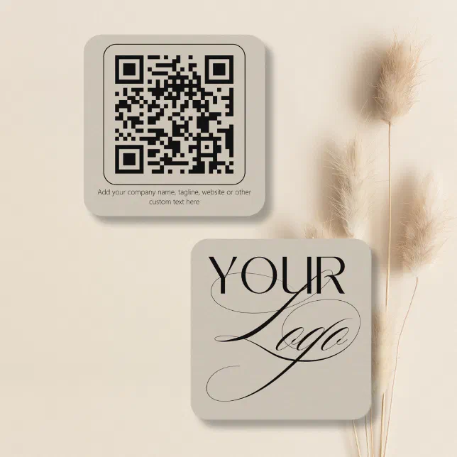 Simple Minimal Logo QR Code Custom Text Square Business Card | Zazzle