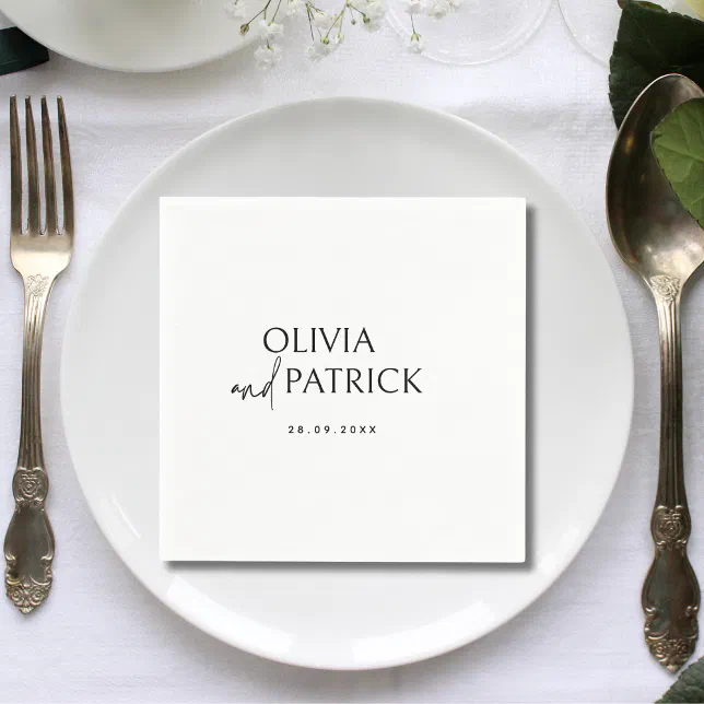 Simple Minimalist Bride and Groom Names Wedding Napkin | Zazzle