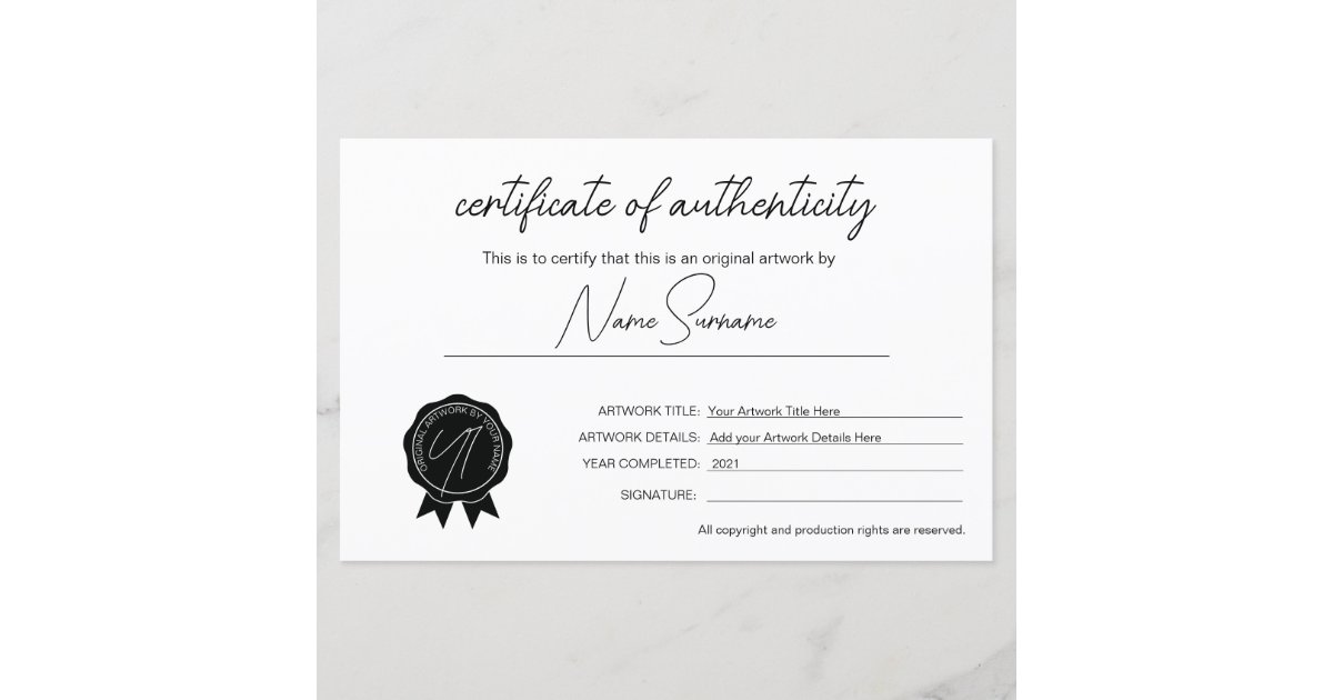 Simple Minimalist Certificate of Authenticity | Zazzle