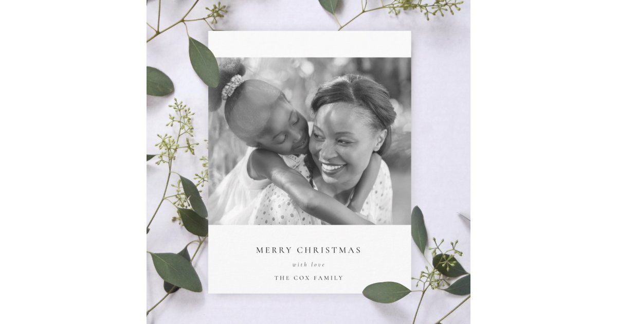 Simple Minimalist Chirstmas Black and White Photo Holiday Card | Zazzle
