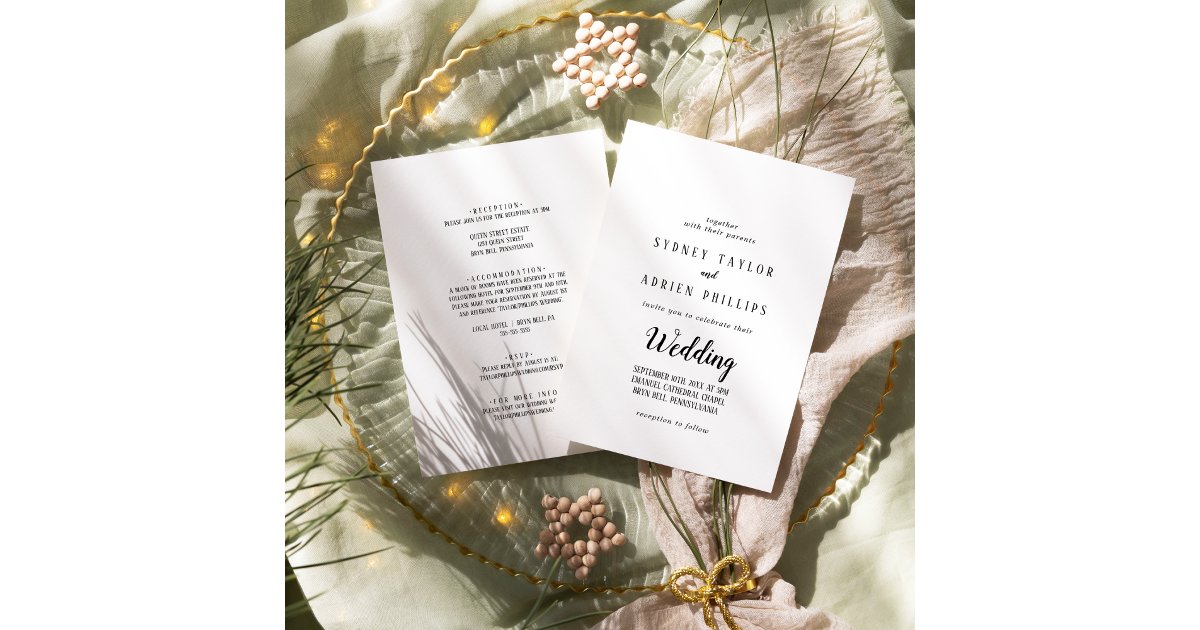 Simple Minimalist Front and Back Wedding Invitation | Zazzle