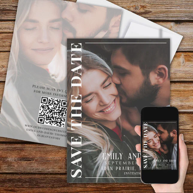 Simple Minimalist Modern Two Photo | QR Code Save The Date | Zazzle