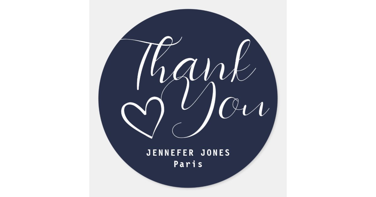 Simple Minimalist Navy Blue Calligraphy Heart Classic Round Sticker ...
