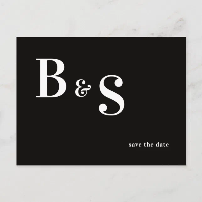 Simple Modern B/W Monogram QR Code Save The Date Announcement Postcard ...