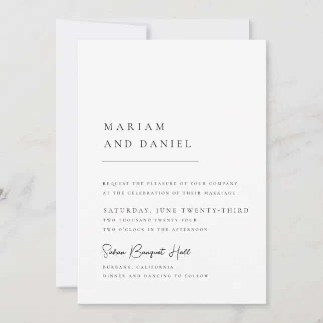 Simple Modern Calligraphy Script White Wedding Invitation | Zazzle