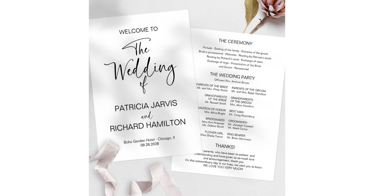 Simple Modern Calligraphy Wedding Program Invitation | Zazzle