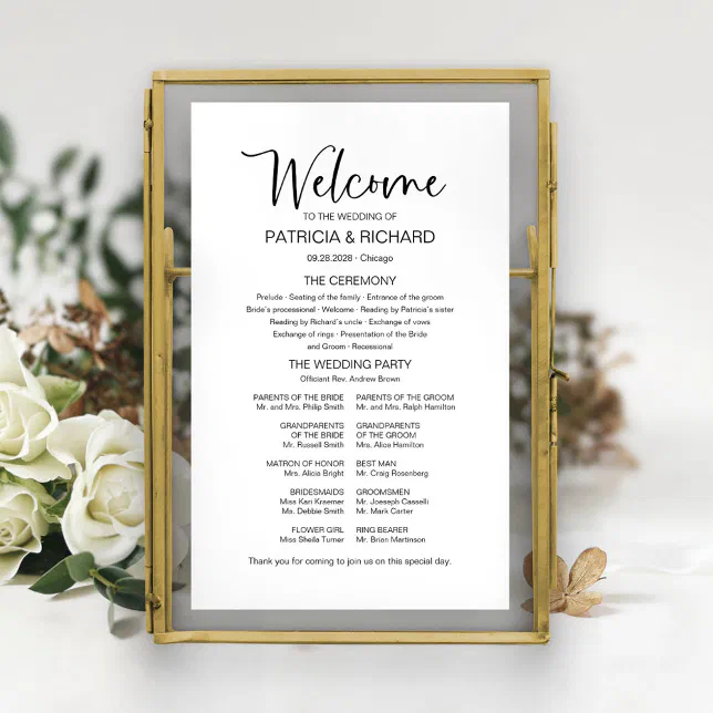 Simple Modern Calligraphy Wedding Program Sign | Zazzle