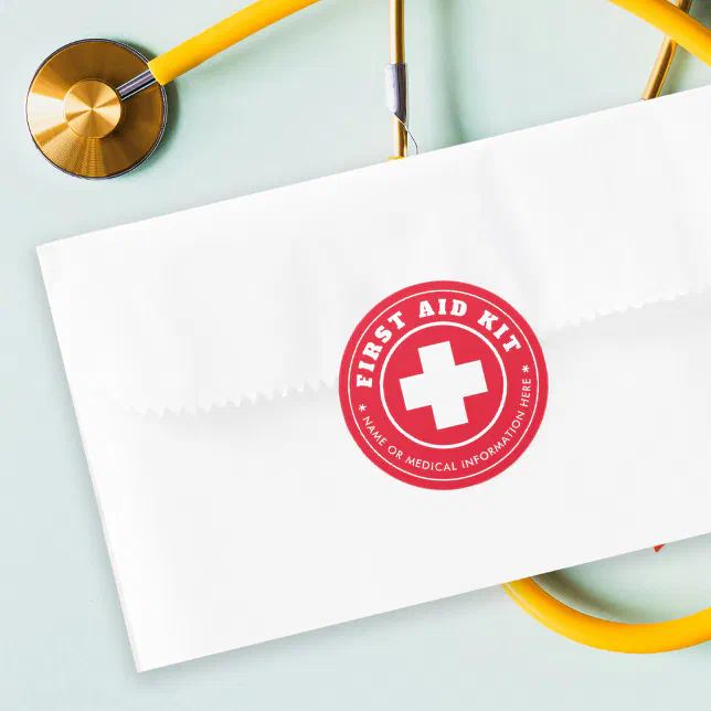 Simple Modern First Aid Red And White Medical Classic Round Sticker ...