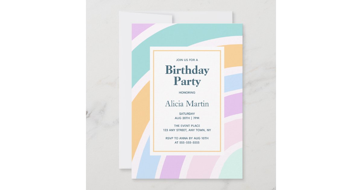 Simple Modern Pastel Rainbow Birthday Party Invitation | Zazzle