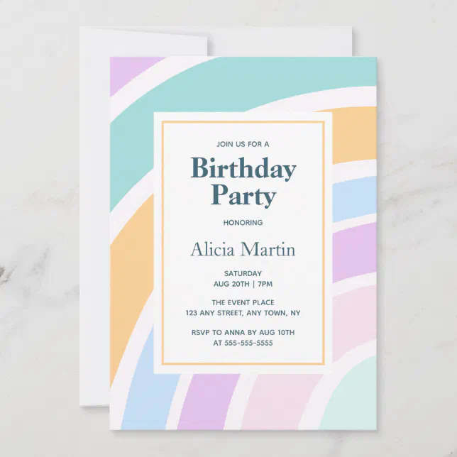 Simple Modern Pastel Rainbow Birthday Party Invitation | Zazzle