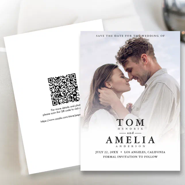 Simple Modern Photo Save The Date QR Code Wedding Invitation | Zazzle