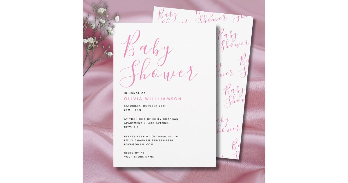 Simple Modern Pink Baby Shower Invitation | Zazzle