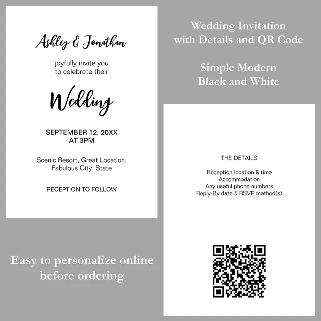 Simple Modern QR Code RSVP Wedding Invitation | Zazzle