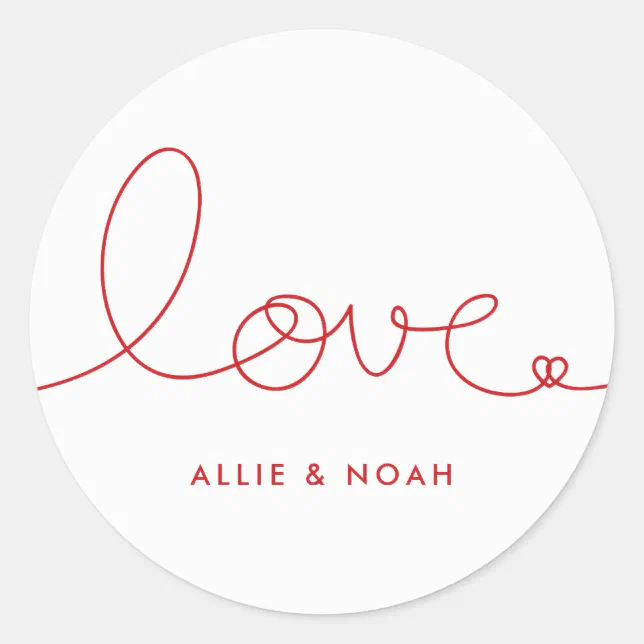 Simple Modern Red Loopy Love Heart Wedding Sticker | Zazzle