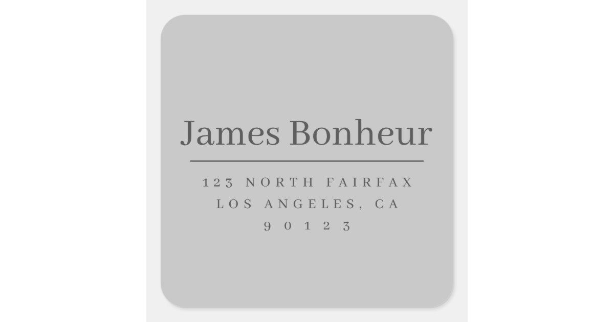 Simple Modern Return Address Grey Square Sticker | Zazzle