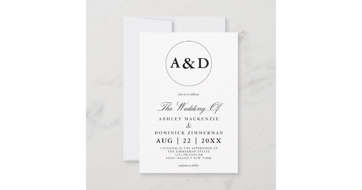 Simple Monogram Lucia Script Calligraphy Wedding Invitation | Zazzle