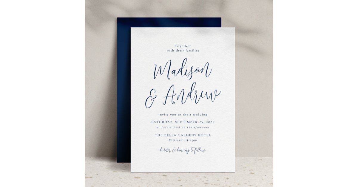 Simple Navy Script Wedding Invitation | Zazzle