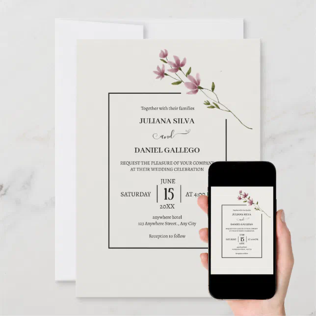Simple Neutral Boho Wildflower Wedding Invitation | Zazzle