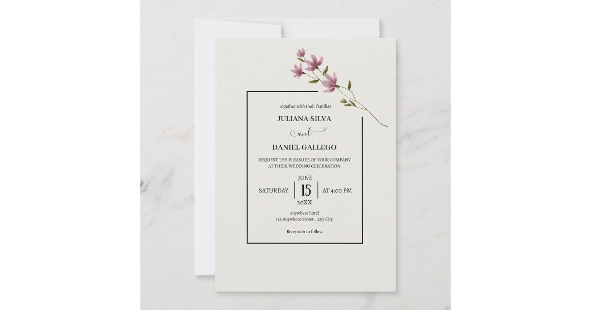 Simple Neutral Boho Wildflower Wedding Invitation | Zazzle
