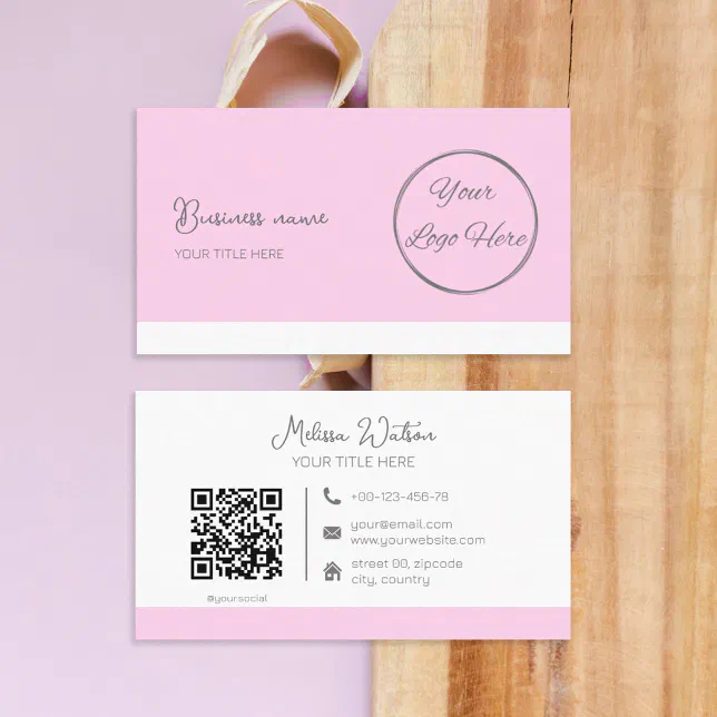 Simple pastel pink QR code feminine Business Card | Zazzle