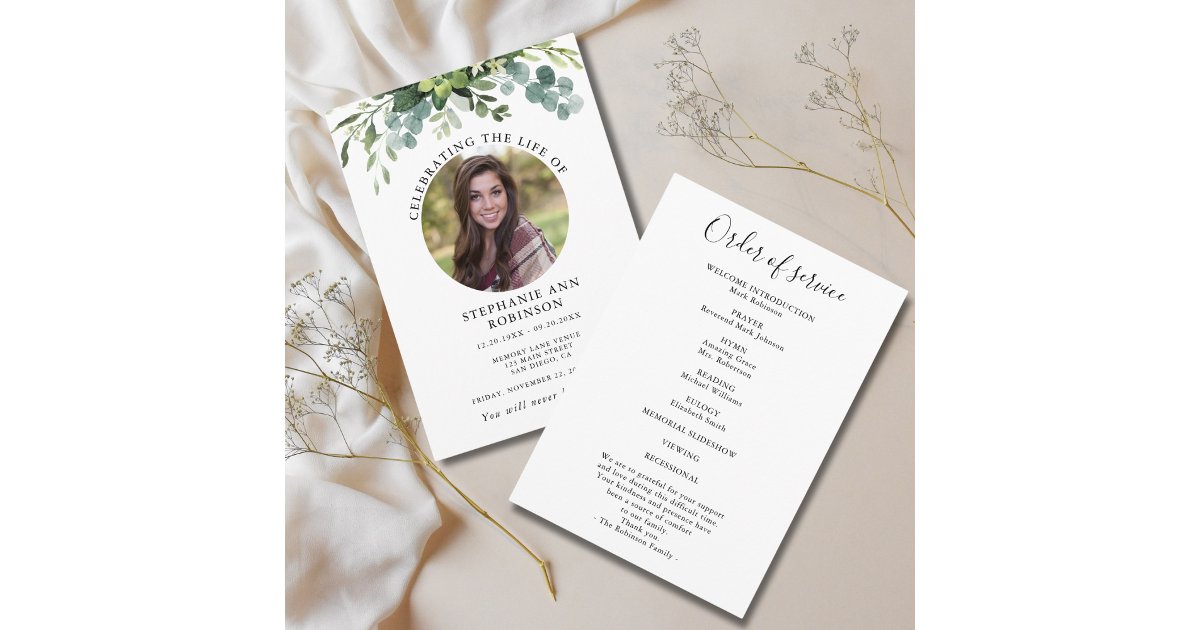 Simple Photo Funeral Memorial Order of Service Programme | Zazzle