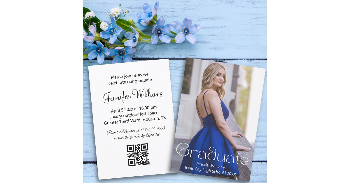 simple photo graduation party qr code rsvp invitation | Zazzle