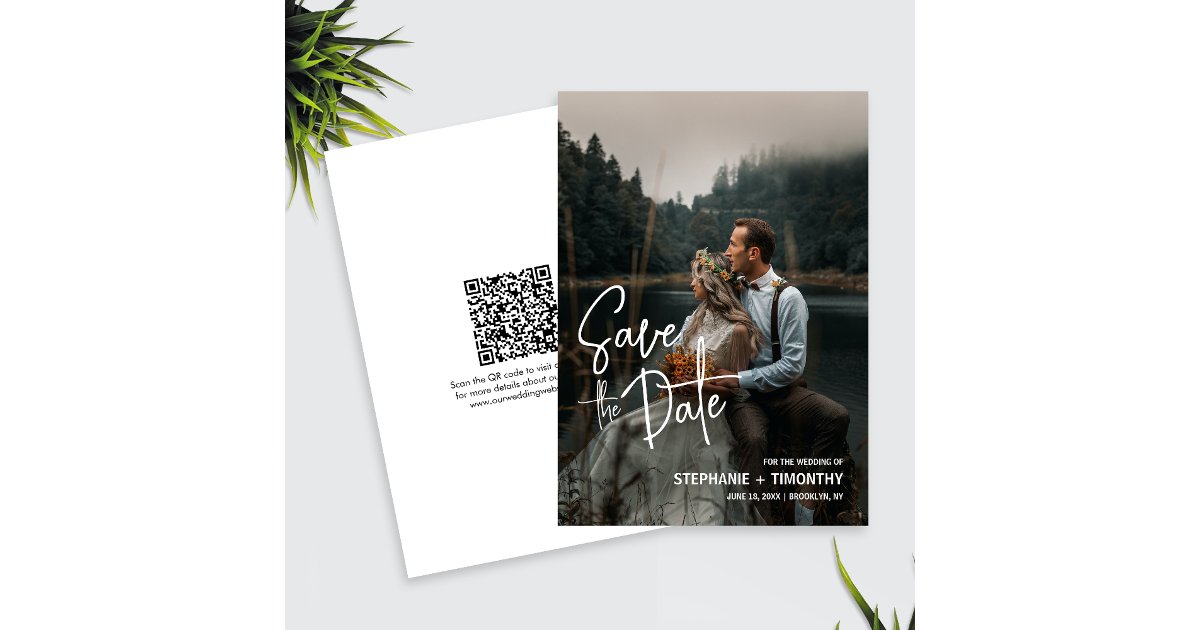 Simple Photo Save The Date QR Code Wedding Invitation | Zazzle