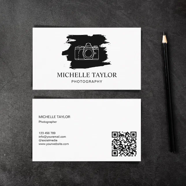 Simple Photography Professional Camera QR Code Business Card | Zazzle