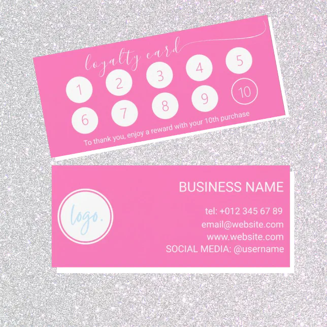 SIMPLE PINK LOYALTY CARD 10 WITH BUSINESS LOGO | Zazzle