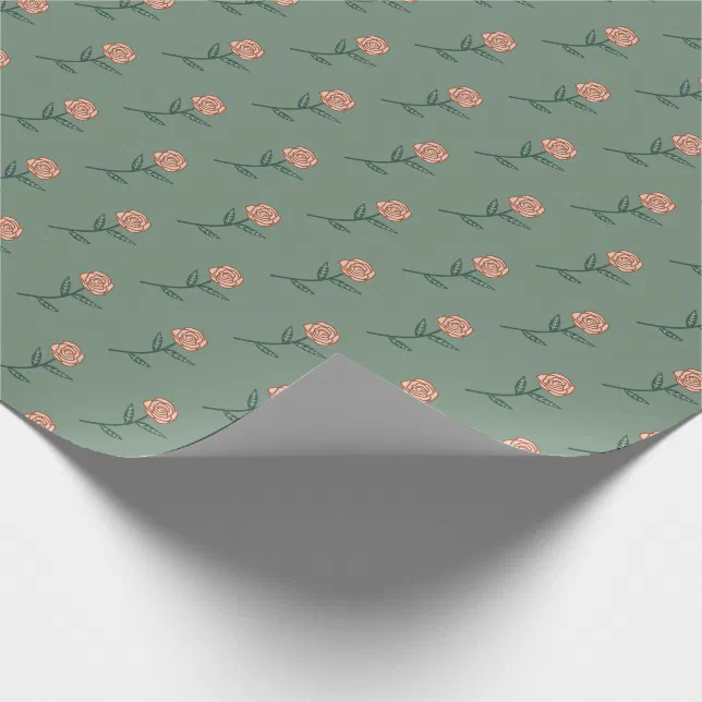 Simple Pink Roses Ditsy Floral Holiday Blue Gift Wrapping Paper | Zazzle