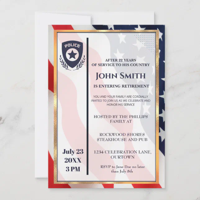 Simple Police Officer Retirement Party Invitation | Zazzle