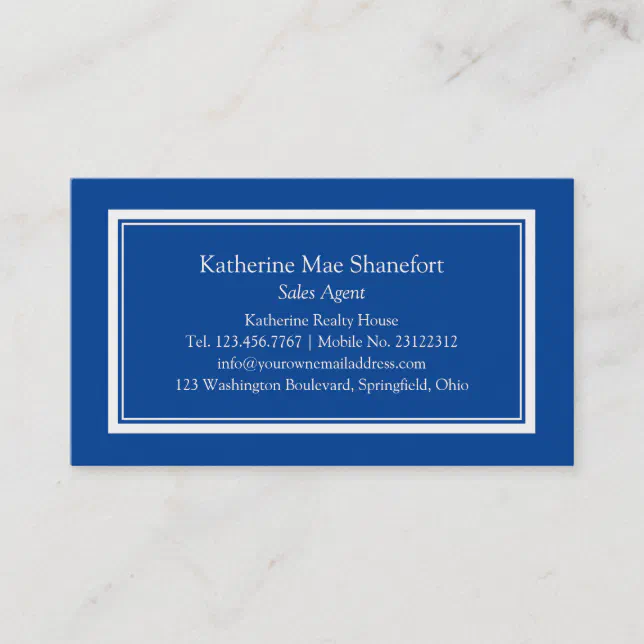 Simple Professional Blue and White Border Business Card | Zazzle