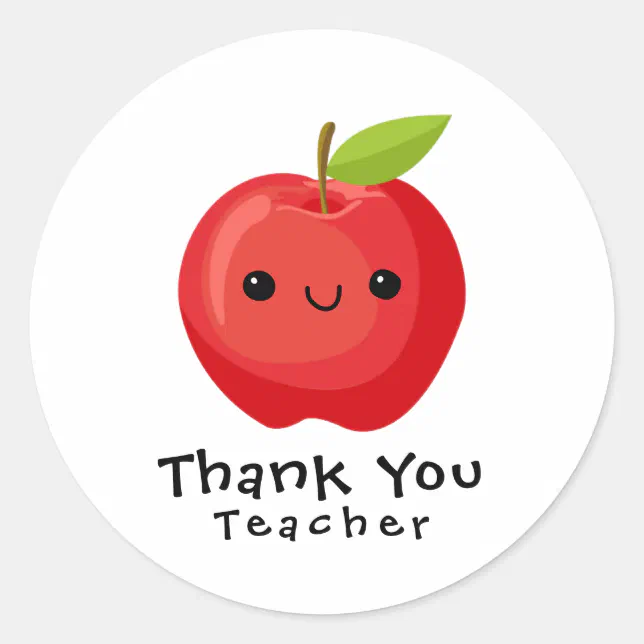Simple Red Apple Thank You Teacher Classic Round Sticker | Zazzle