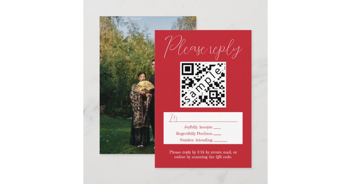 Simple Red Wedding RSVP Card with QR Code | Zazzle