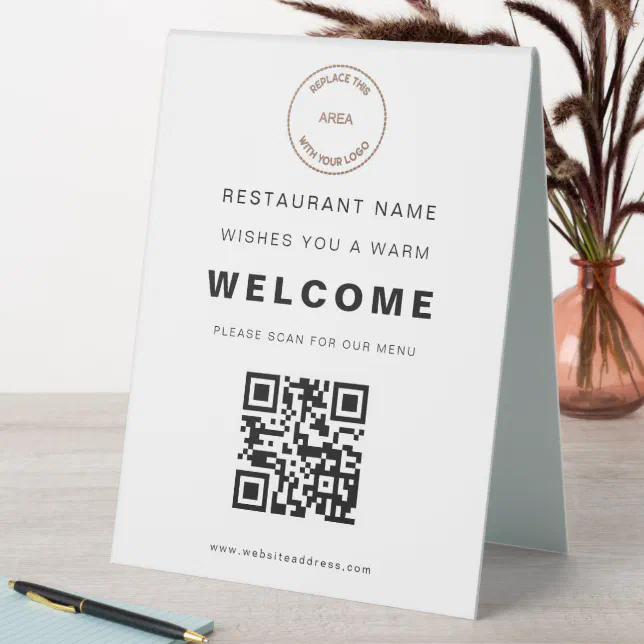 Simple Restaurant Logo Menu QR Code Welcome Tabl | Zazzle