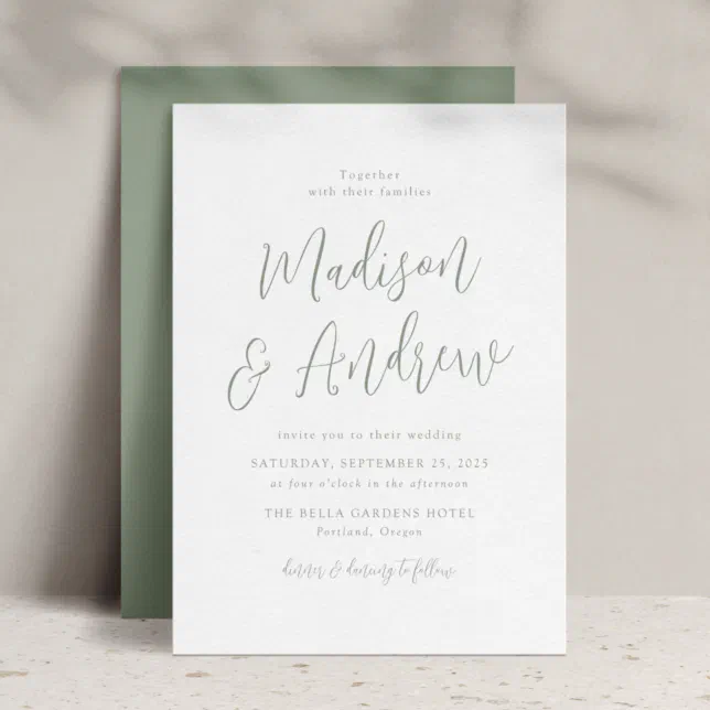 Simple Sage Green Script Wedding Invitation | Zazzle