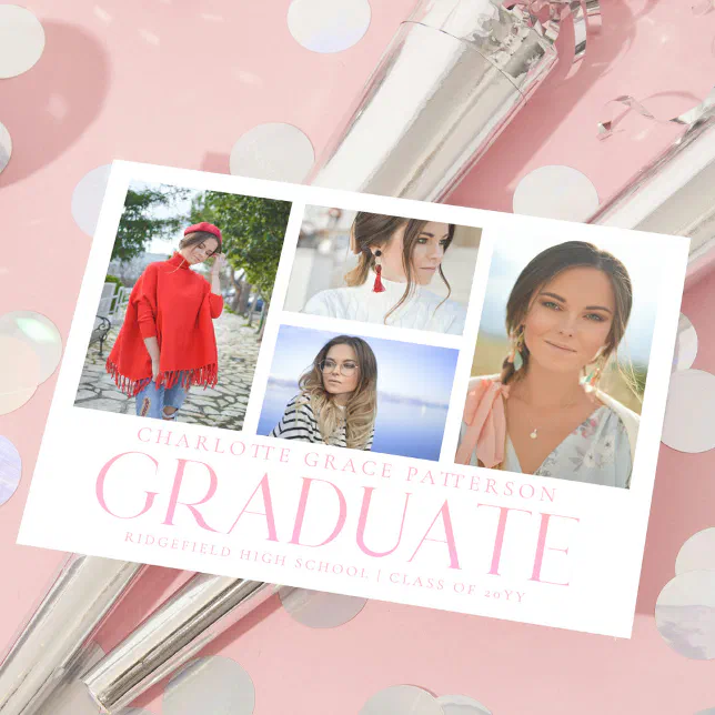Simple Script Multi Photo Graduation Announcement Postcard | Zazzle