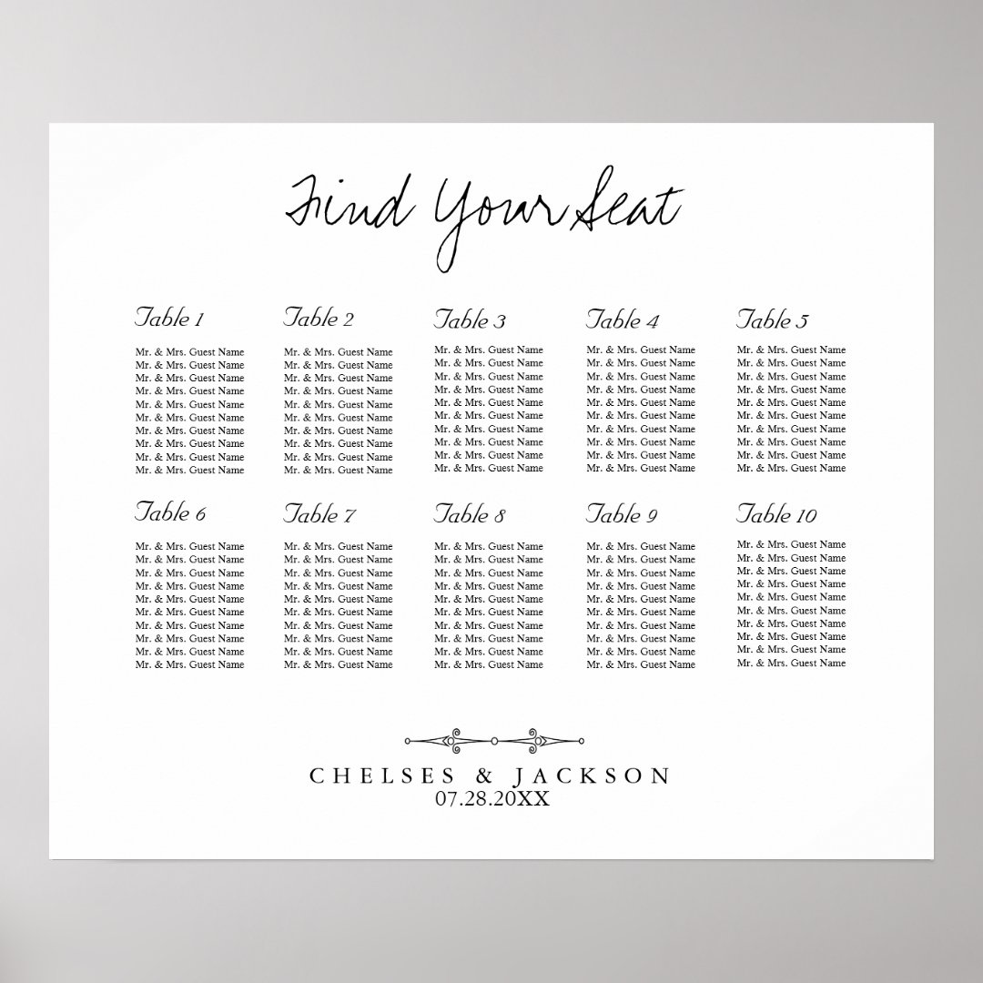 Simple Seating 10 Table Chart | Zazzle