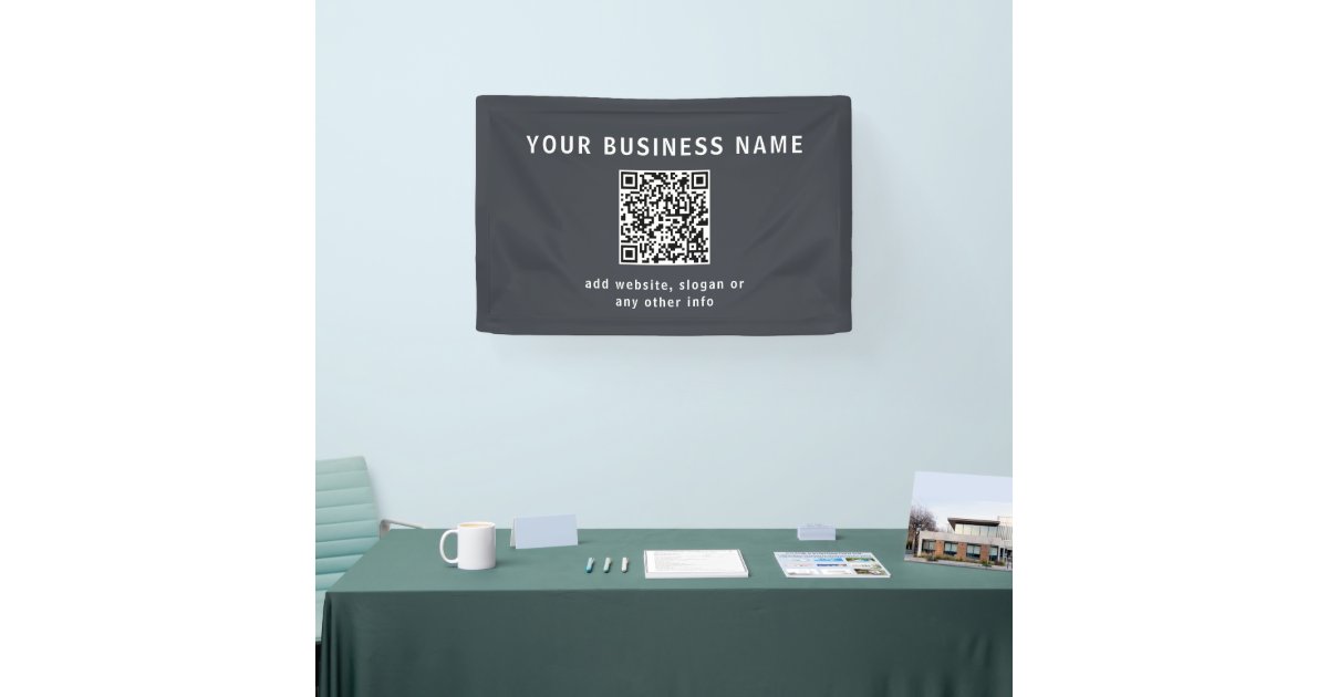 Simple Template for your QR code | Dark Grey Banner | Zazzle