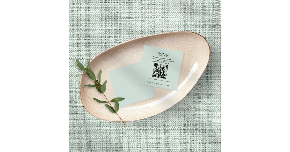 Simple Typography QR Code Mint Wedding RSVP Enclosure Card | Zazzle