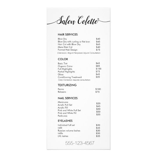 Simple White Calligraphy Salon Service Menu | Zazzle.co.uk