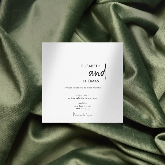 Simple white modern minimalistic wedding invitation | Zazzle